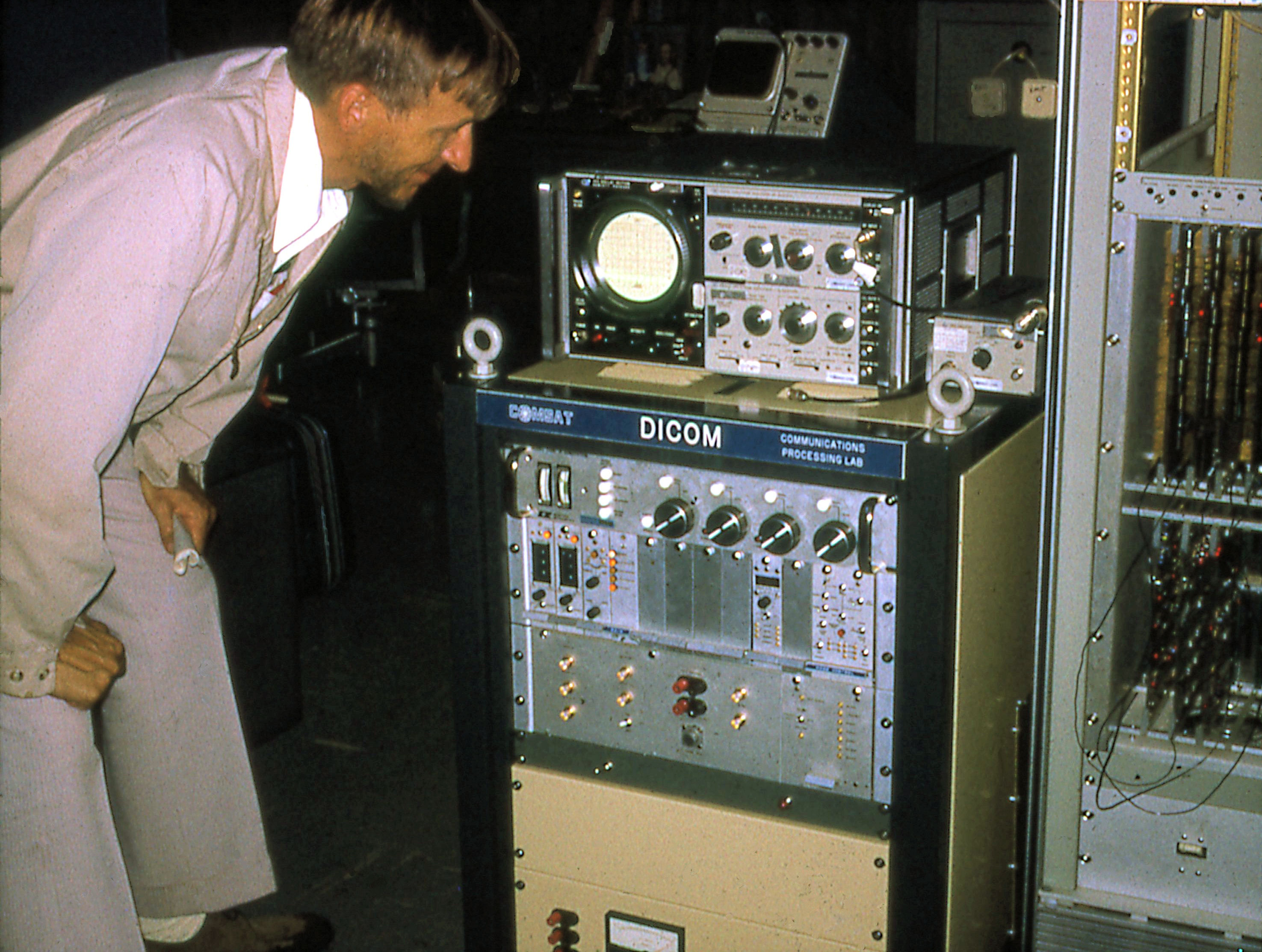Kim Kaiser at Wall Street Journal during COMSAT Dicom demo circa 1974.jpg